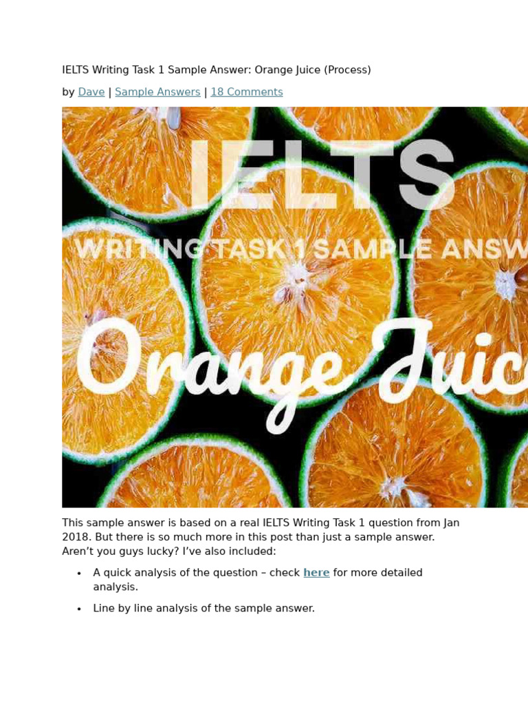 IELTS Writing Task 1 Sample Answer Orange Juice (Process) | PDF | Juice ...
