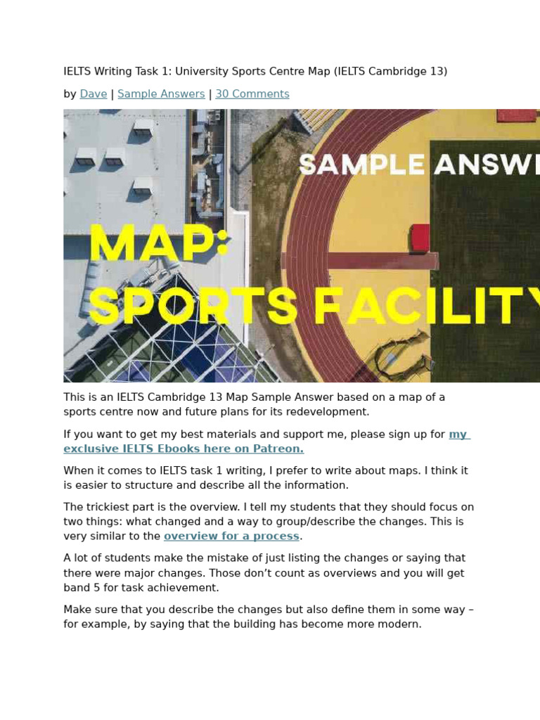 IELTS Writing Task 1 University Sports Centre Map (IELTS Cambridge 13 ...