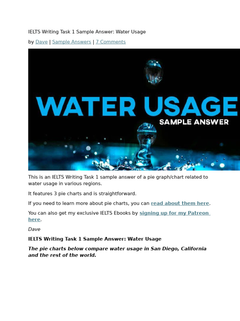 IELTS Writing Task 1 Sample Answer Water Usage | PDF | Pie Chart ...
