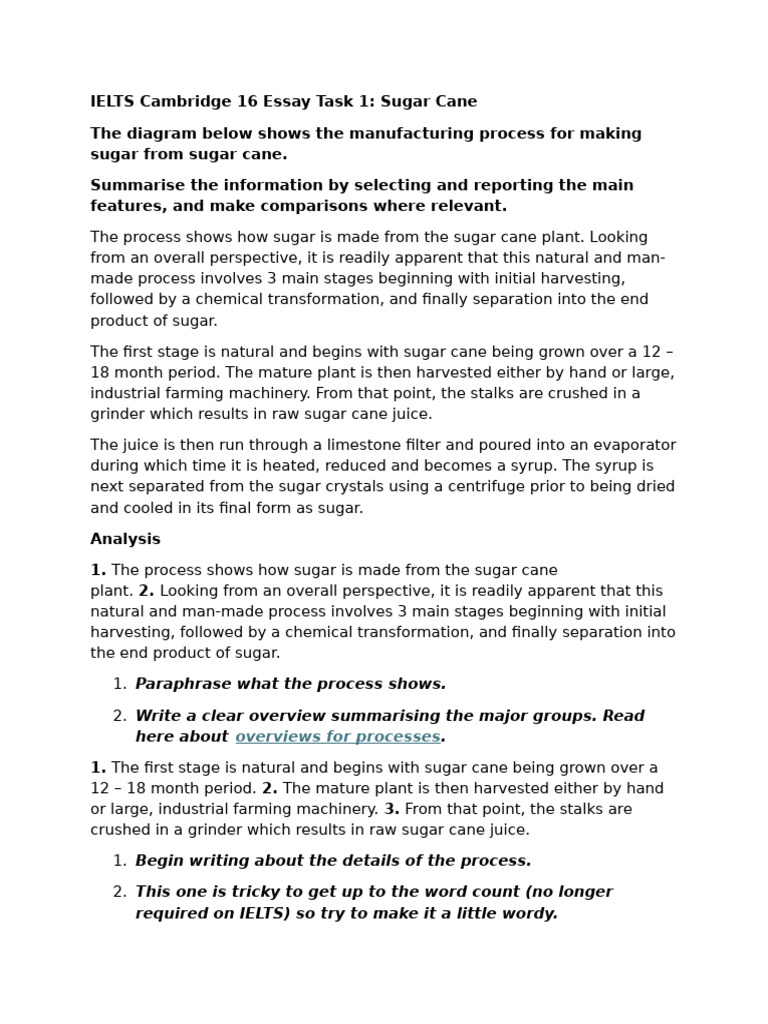 IELTS Cambridge 16 Essay Task 1 Sugar Cane | PDF | Sugarcane | Sugar