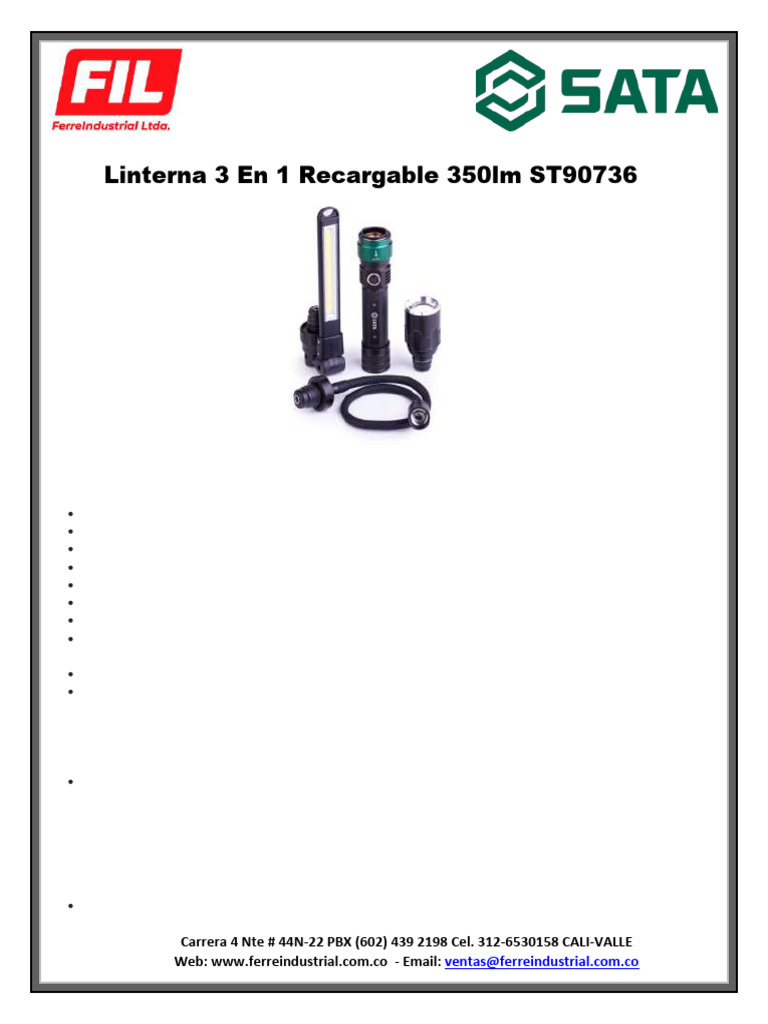 Linterna 3 en 1 Recargable 350lm IP54 | PDF