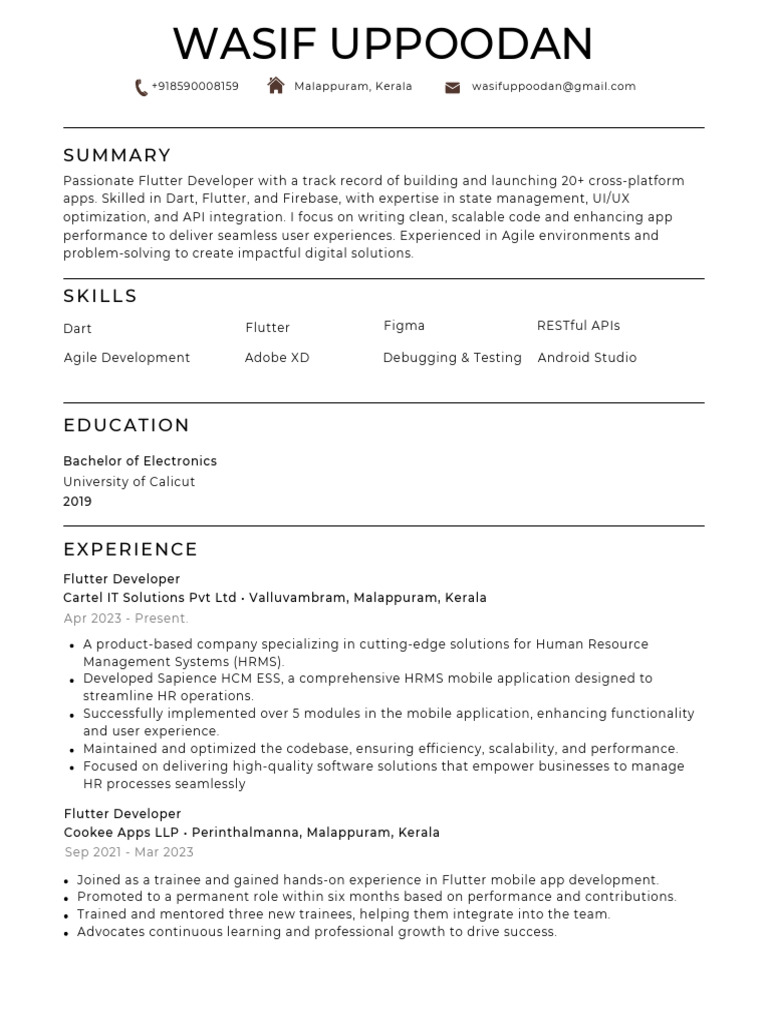Resume Wasif Uppoodan | PDF