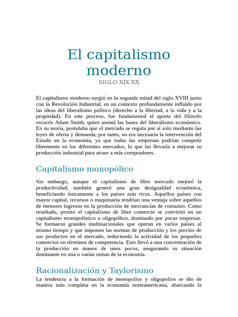 El Capitalismo Moderno | PDF | Capitalismo | Producción en masa