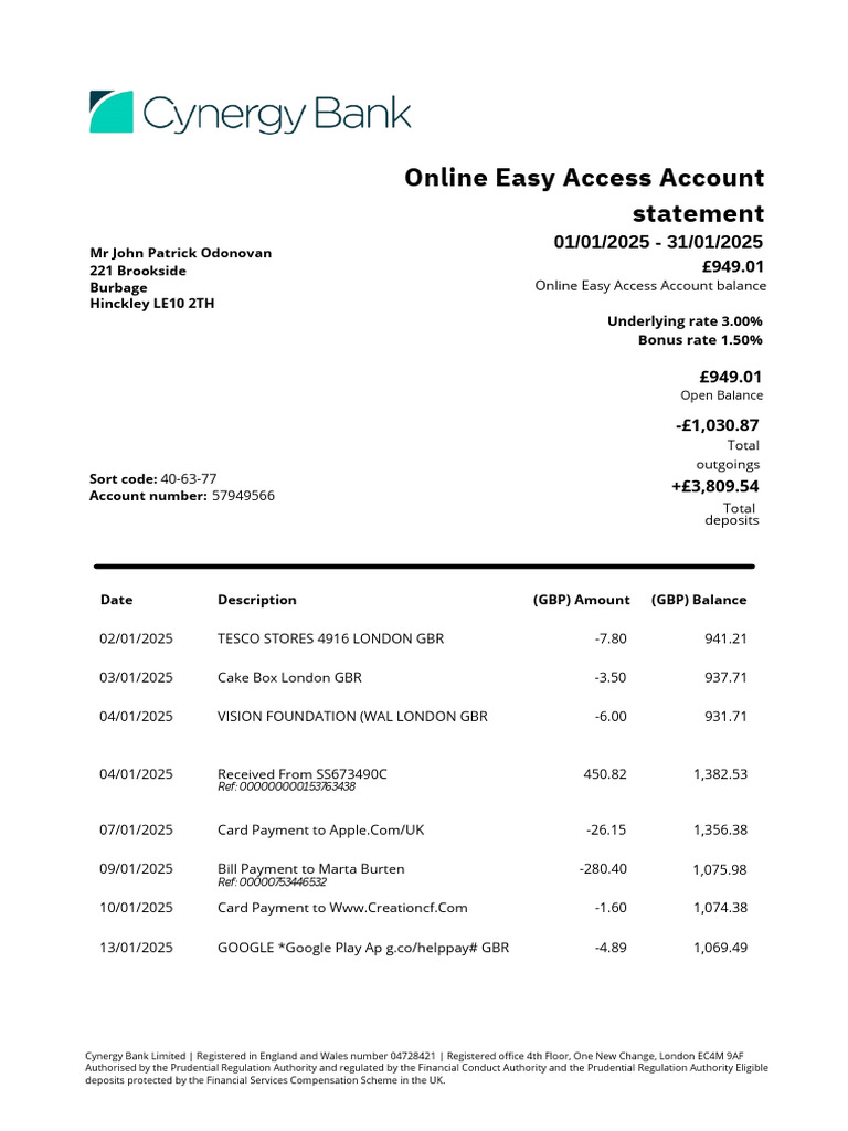 Online Easy Access Account Statement | PDF | Financial Services