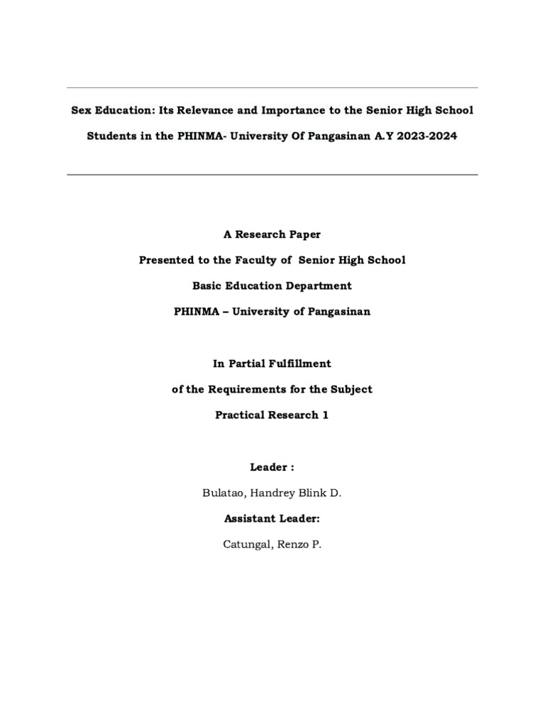 Sex Education Its Relevance and Importance To The Senior High School ...