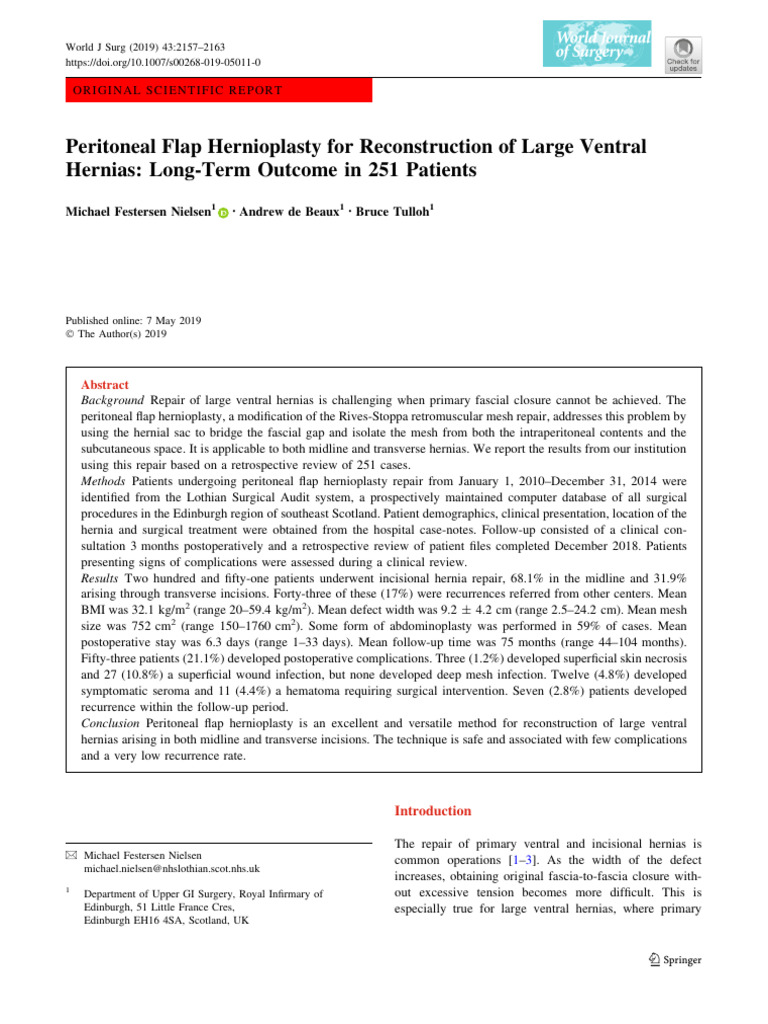 World J Surg - 2019 - Nielsen - Peritoneal Flap Hernioplasty For ...