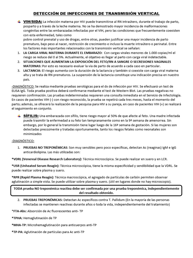 Infecciones de Transmisión Vertical en Embarazo | PDF | VIH | El embarazo