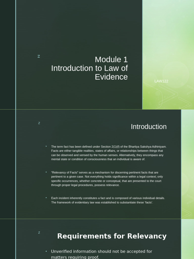 Introduction To Law of Evidence | PDF | Evidence (Law) | Evidence