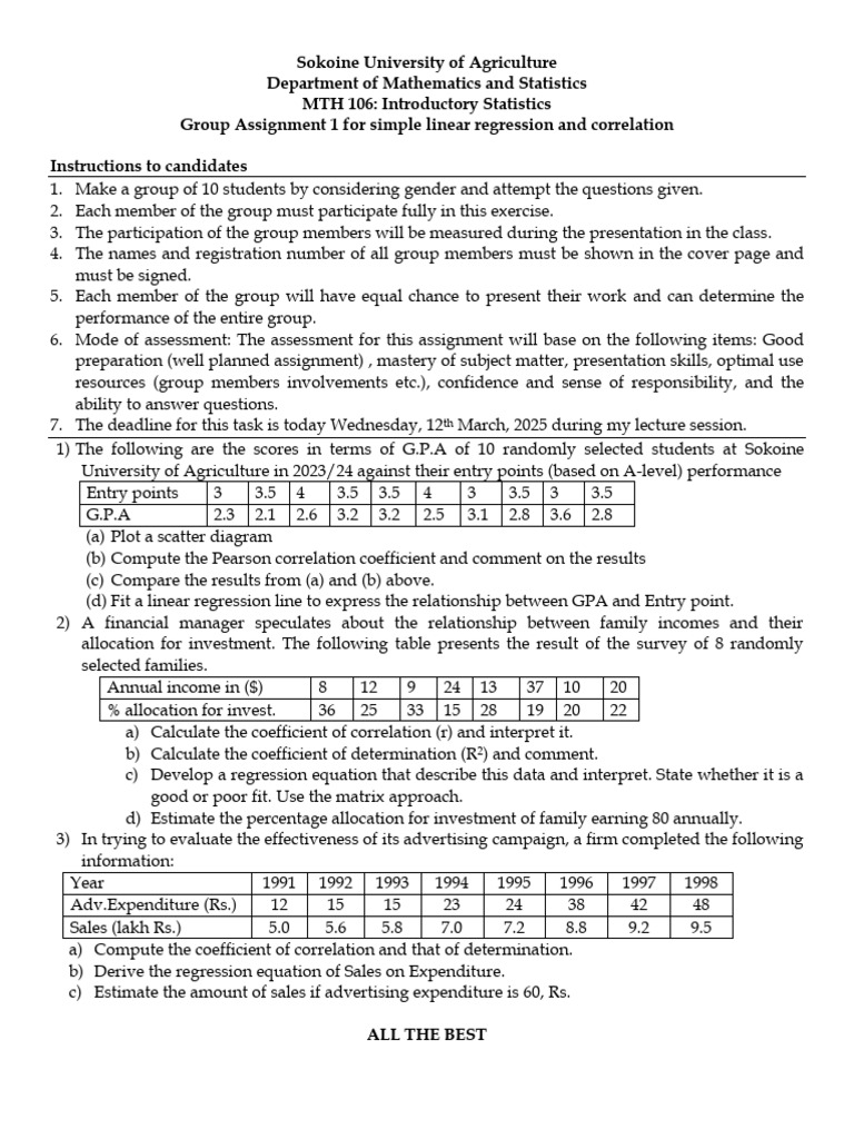 MTH 106 - Assignment 1 - 2025 | PDF | Statistical Theory | Multivariate ...