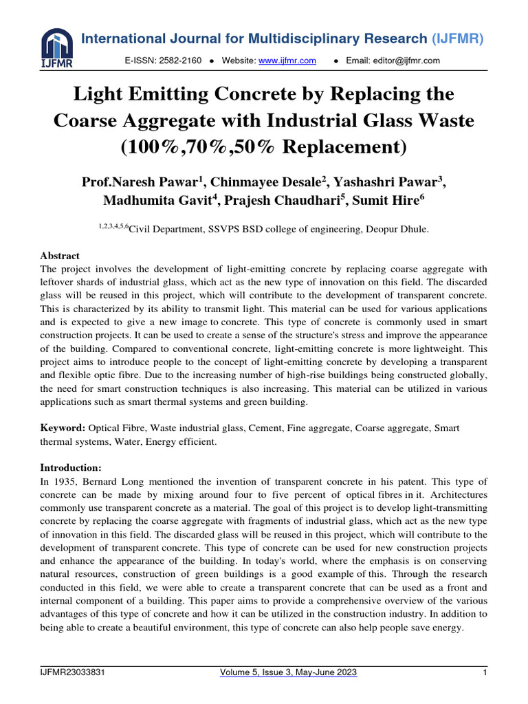 Light Emitting Concrete by Replacing The | PDF | Concrete ...