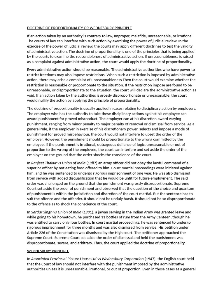 Doctrine of Proportionality or Wednesbury Principle | PDF | Punishments ...