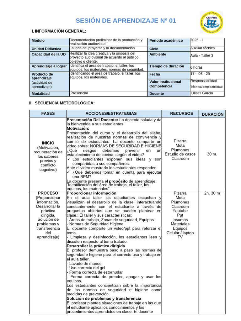 Sesion de Aprendizaje 1 | PDF | Evaluación | Metacognición