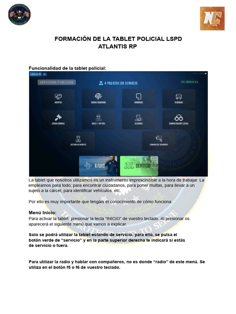 Guía de Uso de la Tablet Policial LSPD | PDF