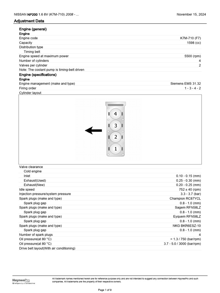 NP200 K7M Engine Specs | PDF | Engines | Vehicle Technology