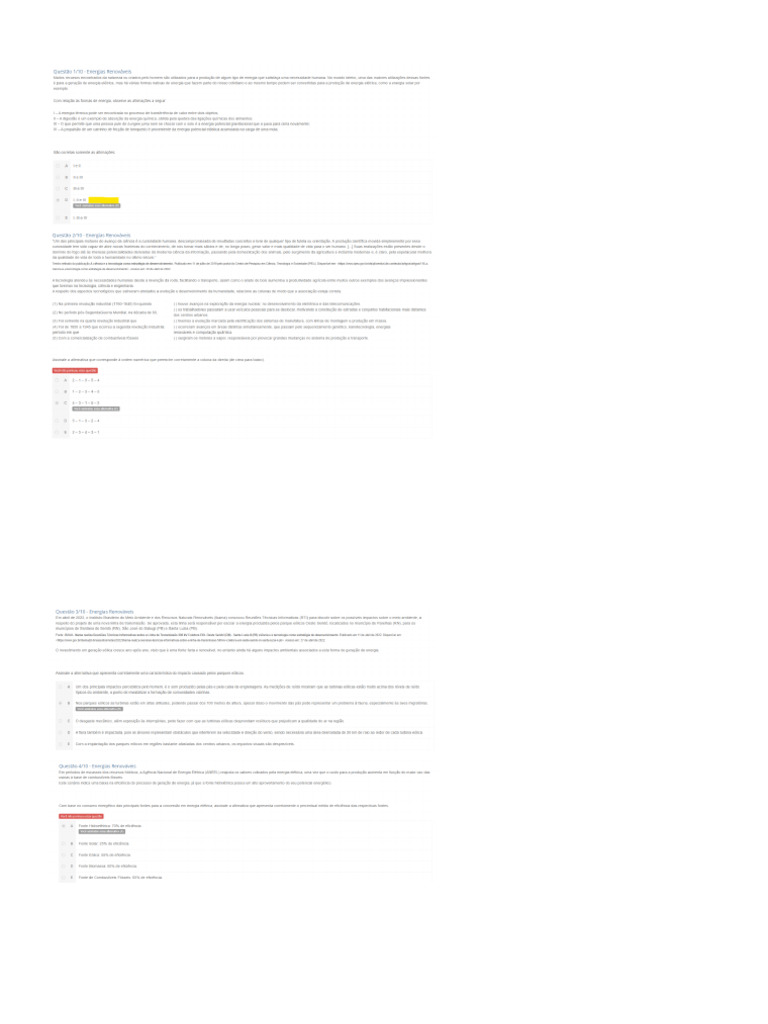 Prova Energias Renováveis Nota 50 PDF | PDF | Energia solar | Célula solar