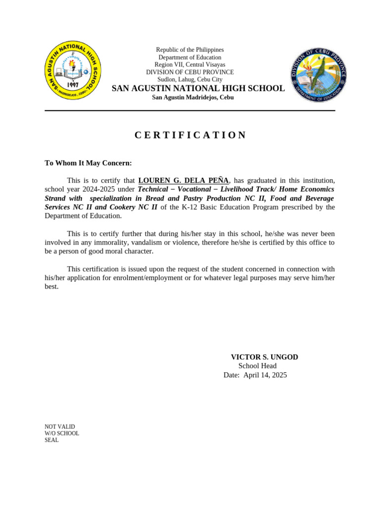 Good-Moral Template | PDF