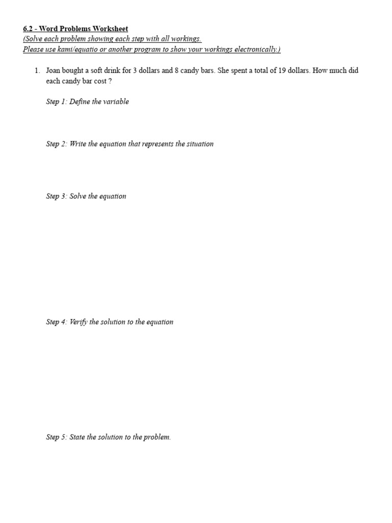 Samara Martin 33 (STUDENT) - Review of Wrod Problems | PDF | Equations ...