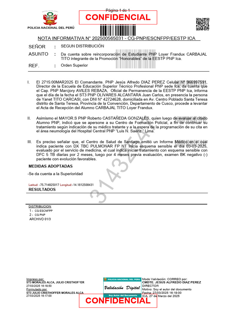 Nota Informativa #202500565031 - CG-PNP - Escnfpp - Eestp Ica | PDF | Medicina | Cuidado de la salud