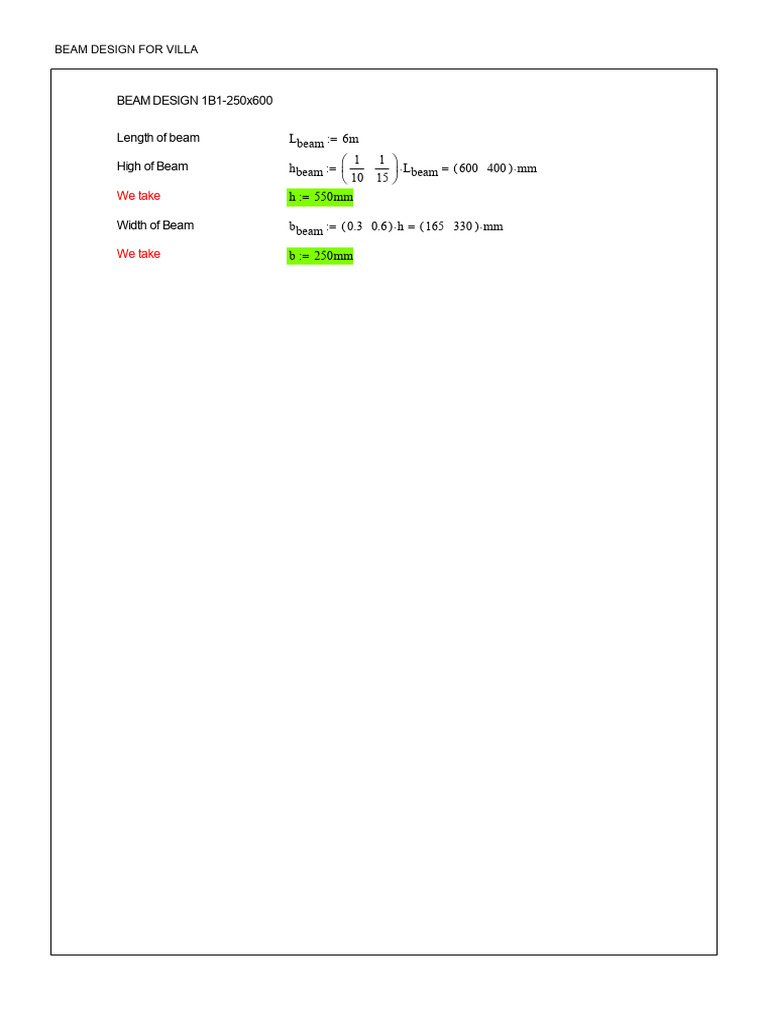 Mathcad - Beam Design 250x600-2025-03-13 | PDF | Bending | Beam (Structure)