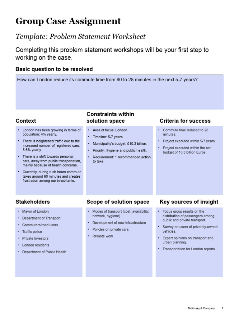 Mckinsey Forward Program Group Assignment Problem Statement Worksheet ...