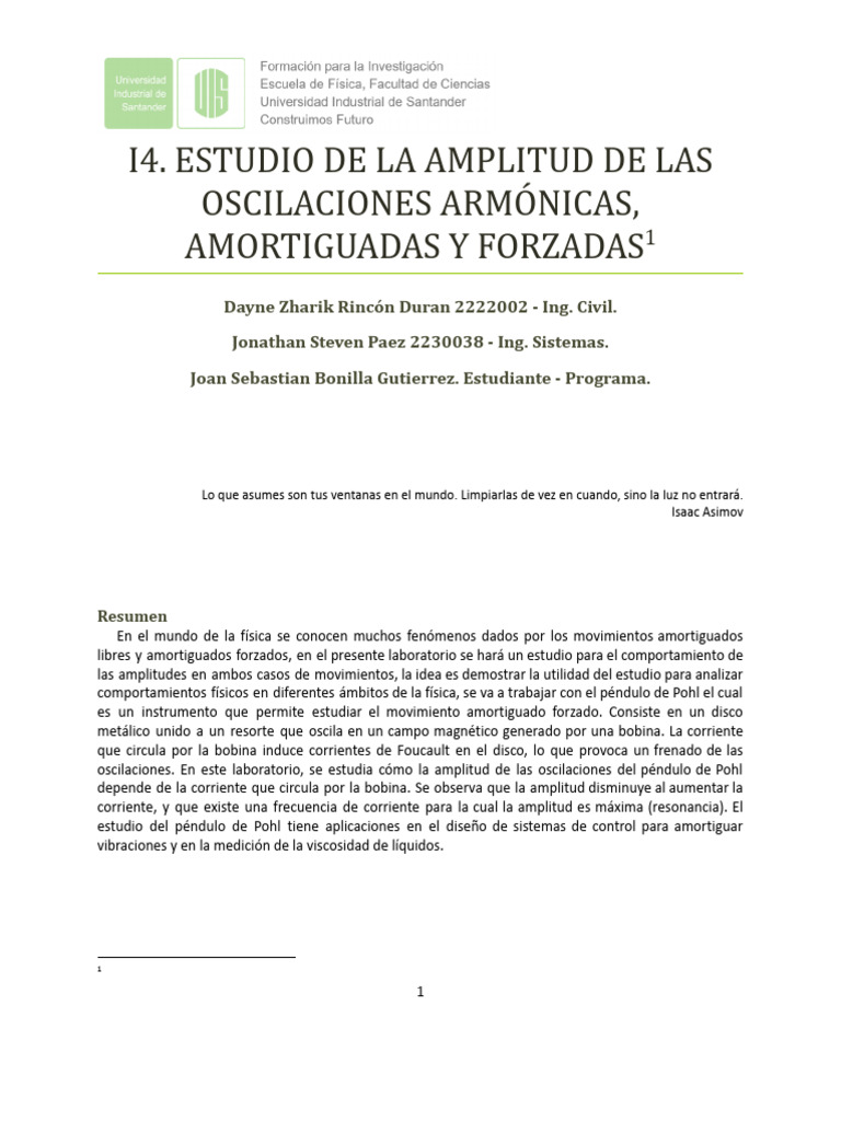 Informe I3.docx | PDF | Oscilación | Fuerza