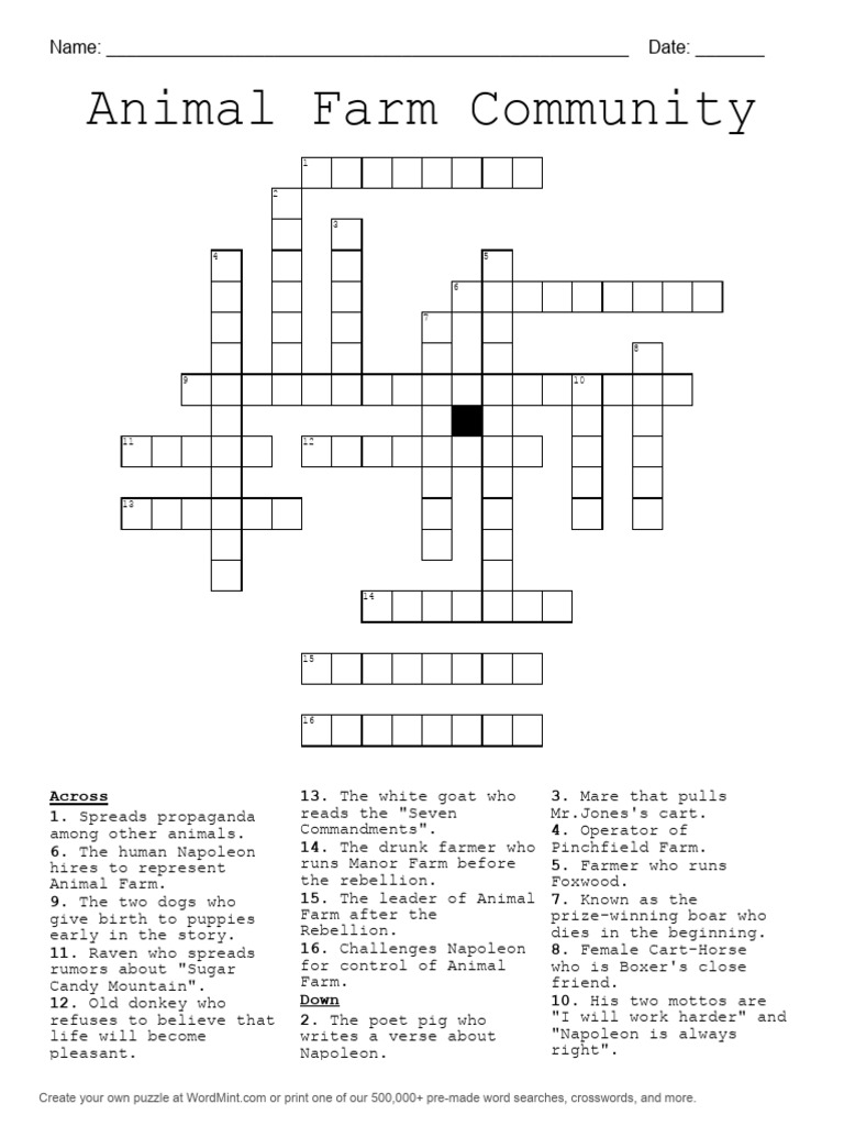 Animal Farm Puzzle: Word Search & Crossword | PDF