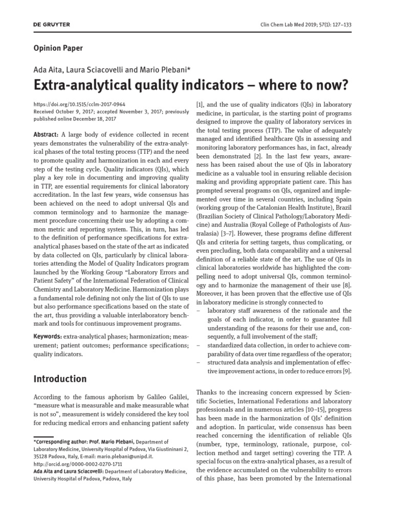 Harmonizing Extra-Analytical Quality Indicators | PDF | Risk Management | Medical Laboratory