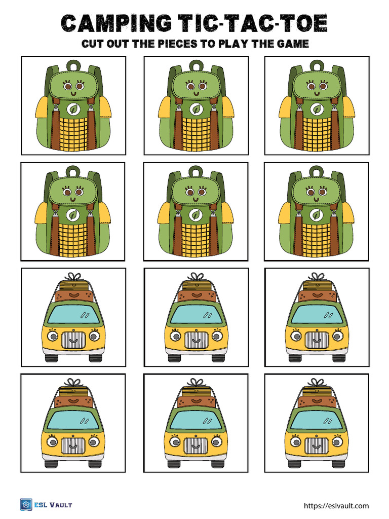 Tic Tac Toe Camping Worksheets For Kids 2 | PDF