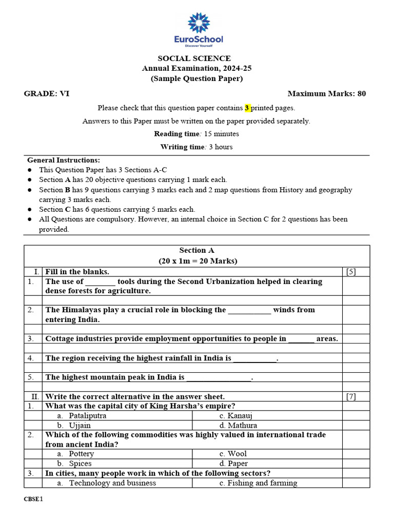 Social Science - Practice Paper 2 - QP | PDF | Waste Management