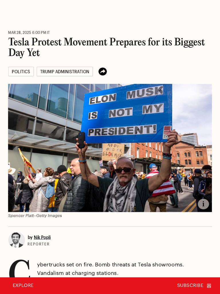 Tesla Protest Movement Prepares For Its Biggest Day Yet - TIME | PDF ...