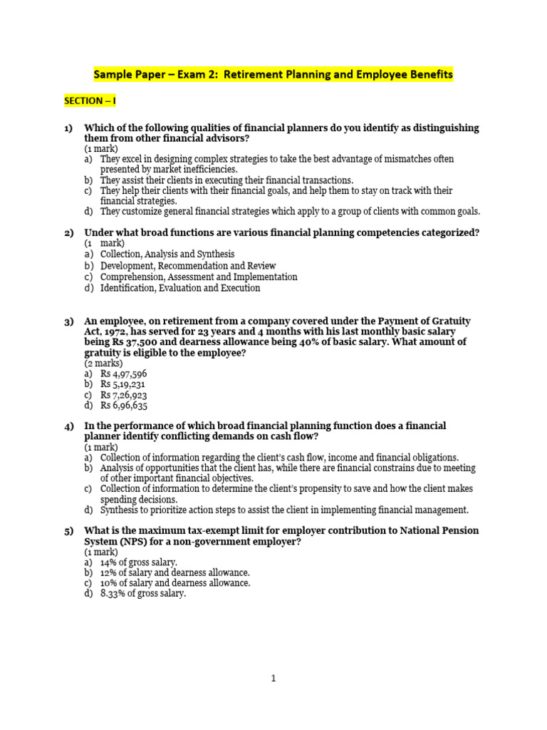 Retirement Planning Exam Sample Questions | PDF | Retirement | Economies