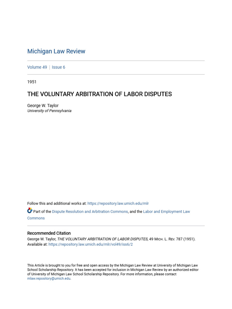 The Voluntary Arbitration of Labor Disputes | PDF | Collective ...