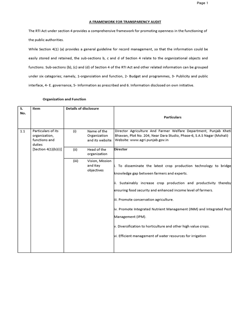 Transparency Audit Framework for Agriculture | PDF | Agriculture ...