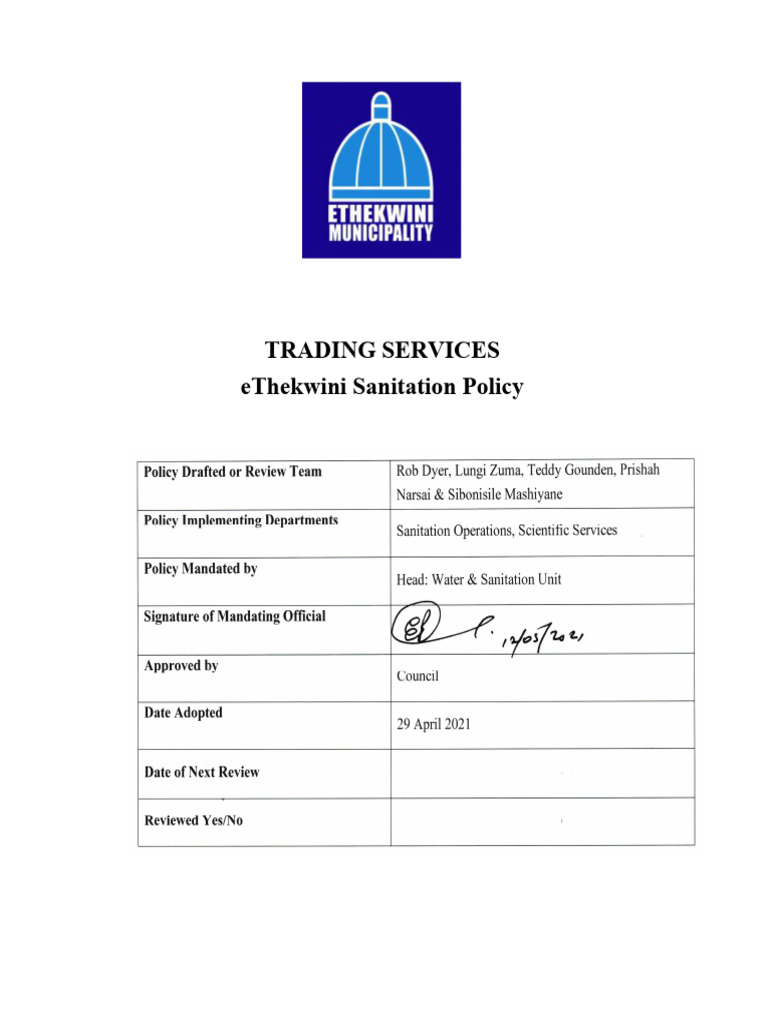 eThekwini Sanitation Policy Overview | PDF | Sewage Treatment | Sewage