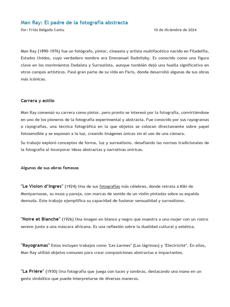 Man Ray: Pionero de la Fotografía Abstracta | PDF | Las artes