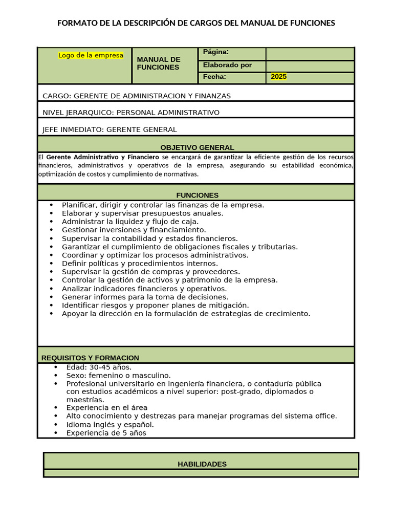 Formato Manual de Funciones Administrativas | PDF | Business | Economias