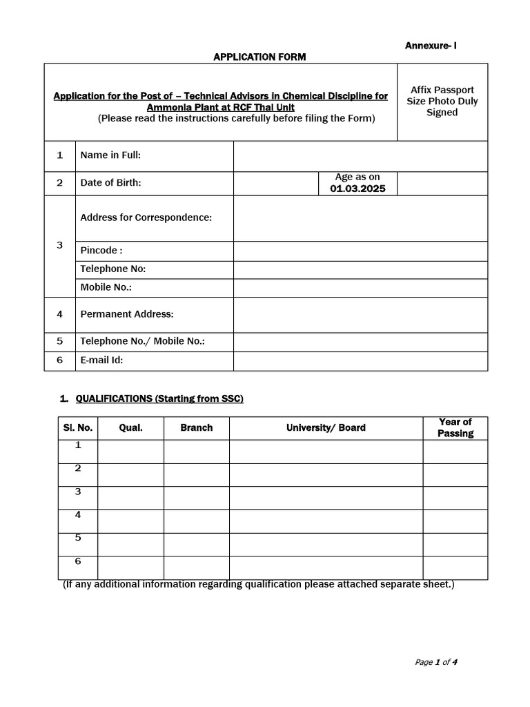 Annexure I English Application form (Advisor-Ammonia)(1) | PDF