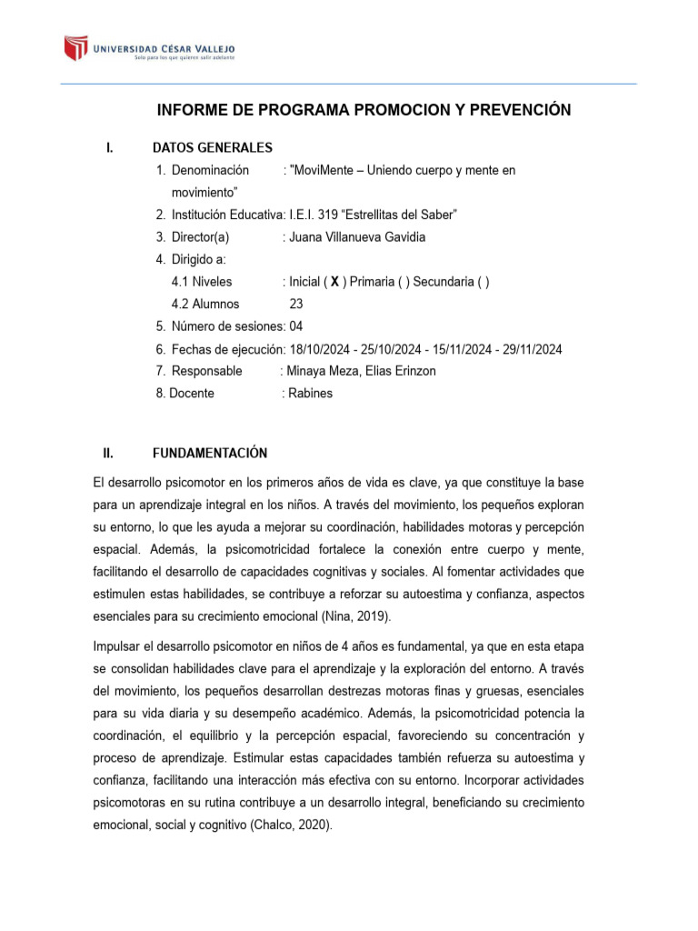 Informe de Programa Preventivo 2025 | PDF | Aprendizaje | Ciencias del comportamiento