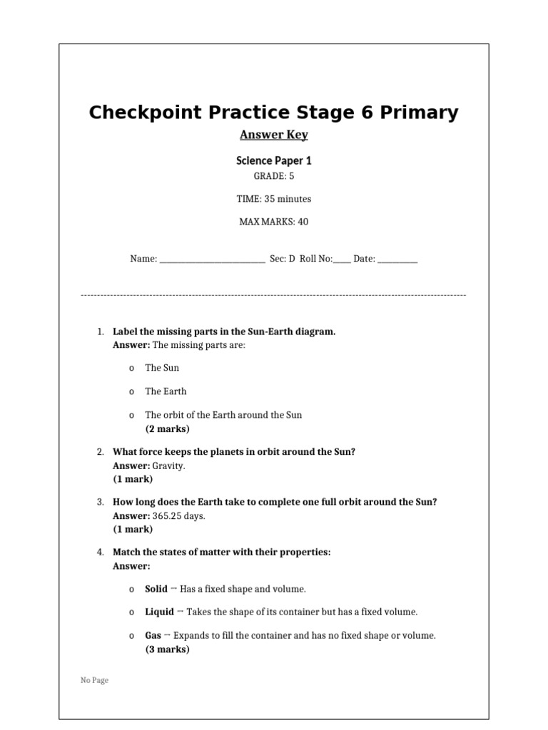 Science - Practice - Worksheet - Answer - Key - With - Marks Paper 1 ...