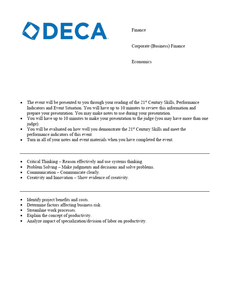 2021 ICDC BFS DECA Roleplay | PDF | Employment | Performance Indicator