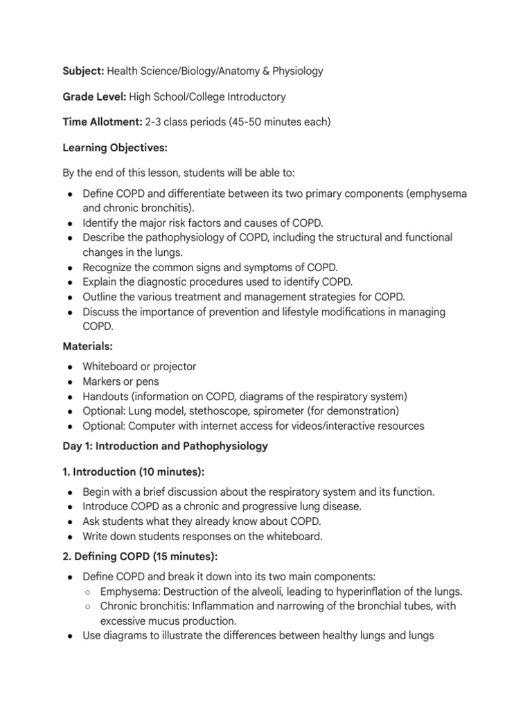 Lesson Plan - Chronic Obstructive Pulmonary Disease (COPD) | PDF ...