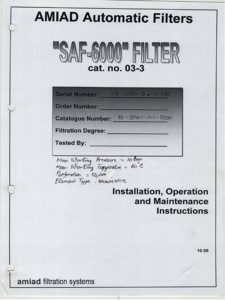 SAF-6000 Filter AMIAD - Manual Operating | PDF