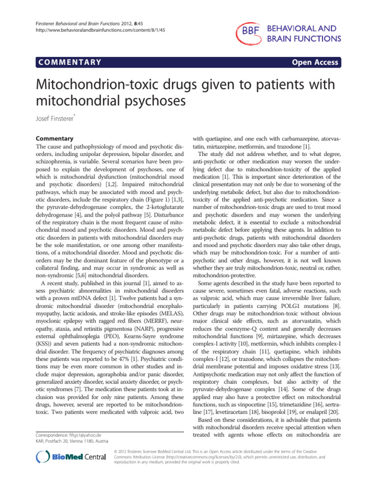 Mitochondrion-toxic drugs given to patients with mitochondrial ...