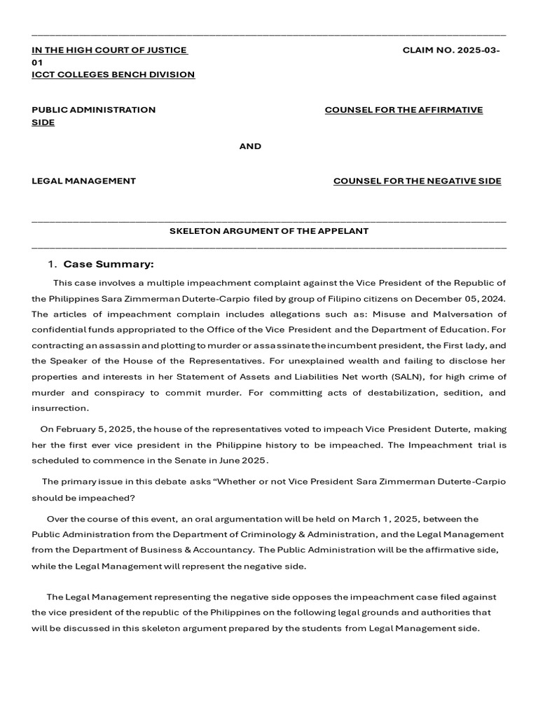 Case 1 Impeachment Complaint | PDF | Impeachment | Public Law