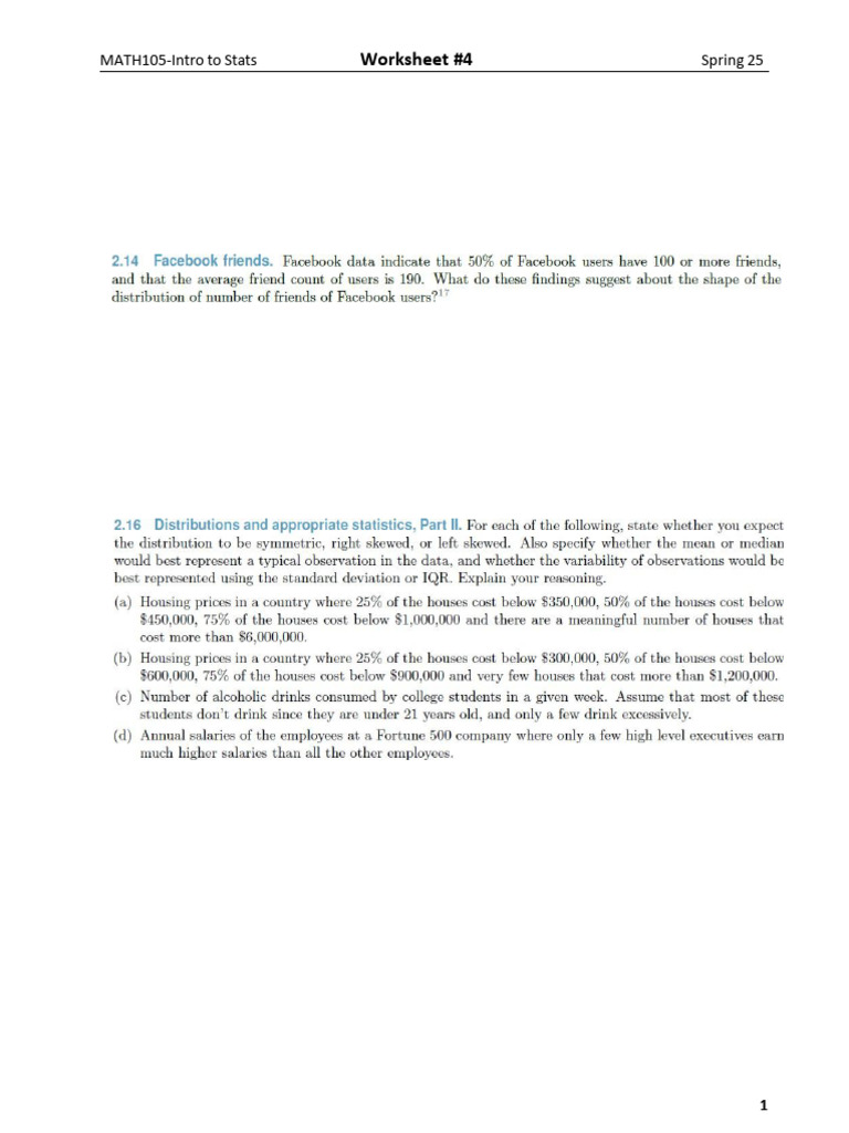 NHUMUOI Ws4 Spring25 Summary Statistics | PDF | Quartile | Statistical Analysis