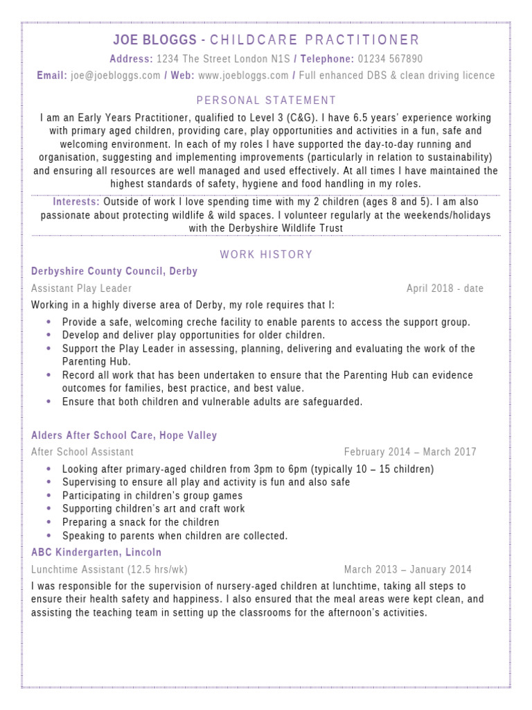 Experienced Early Years Practitioner CV | PDF | Recycling