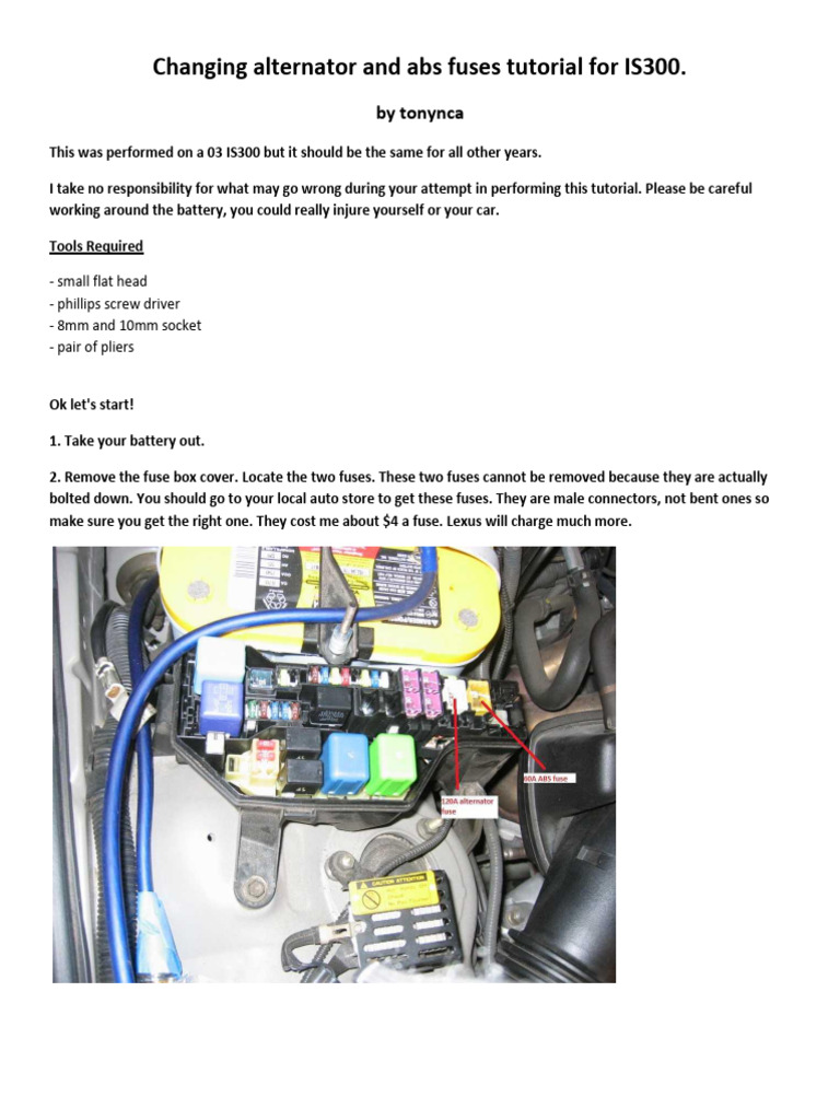 Changing Alternator and Abs Fuses Tutorial For IS300 | PDF