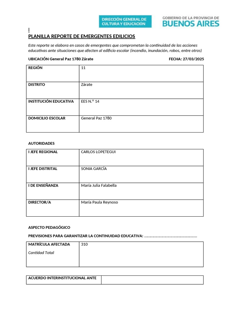 Planilla de Emergente Edilicio - Febrero 2025 | PDF