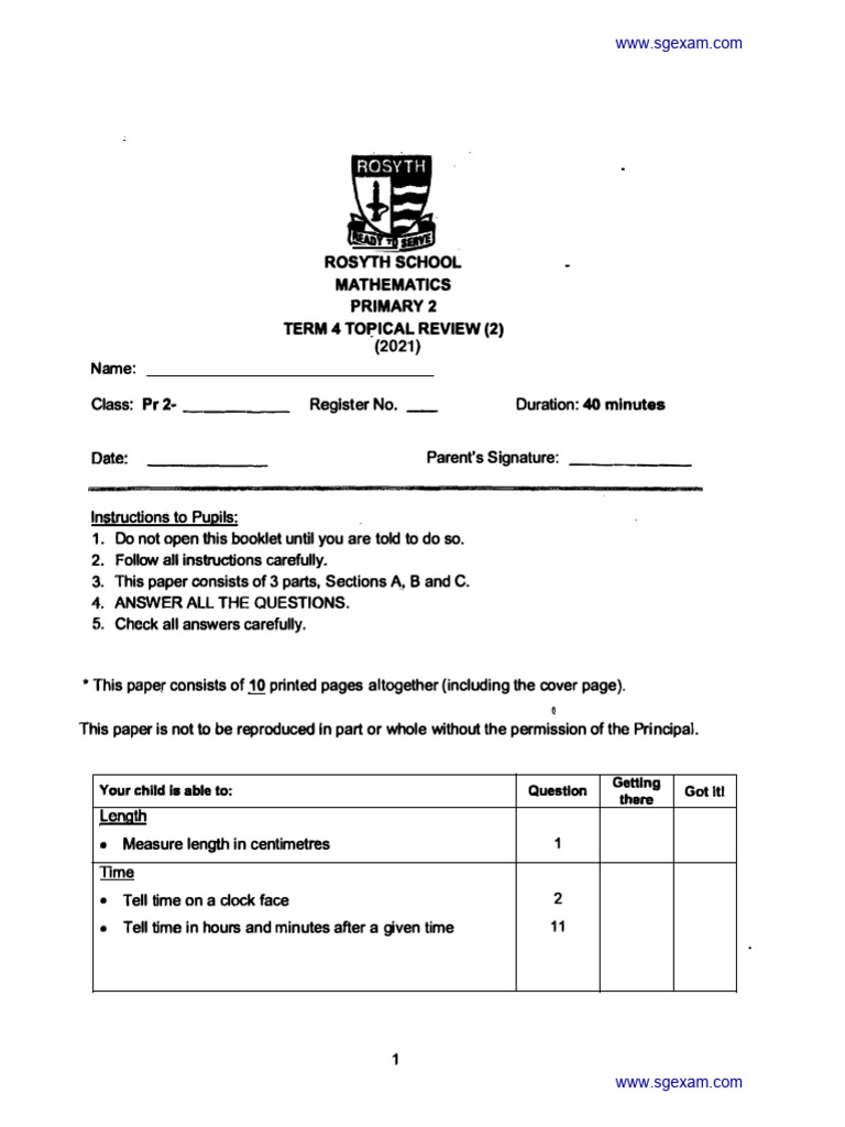 Primary 2 Mathematics Term 4 Review | PDF