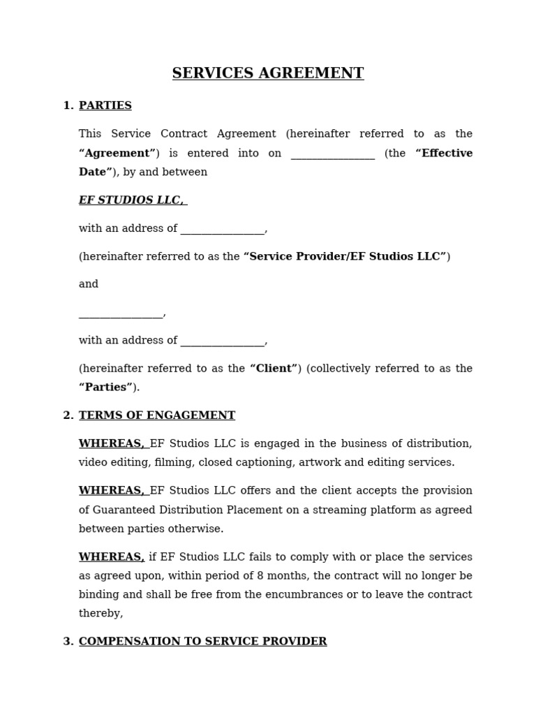EF Studios LLC Service Agreement | PDF | Indemnity | Consent